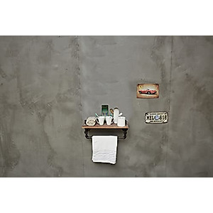 Nultuvalk Floating Shelving with Wood, Antique Wood Shelving with Towel Rail, Bathroom Industrial Pipe Rack, Wall Mounted 24" Living Room Farmhouse (Vintage Gold, 1Tier)