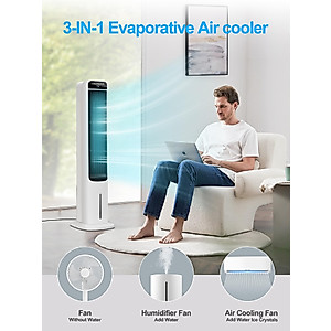 KEGIAN Cooling Fan That Blow Cold Air, Portable Evaporative Air Cooler, Swamp Cooler with 80°Oscillation, 3 Modes, 12H Timer, Remote, Bladeless Tower Fan for Home, Office, and Bedroom (41'')