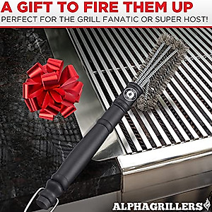Alpha Grillers BBQ Grill Brush - Wire Grill Brush & BBQ Brush for Grill Cleaning - Grill Brush for Outdoor Grill & Gas Grill Cleaner for All BBQ Types