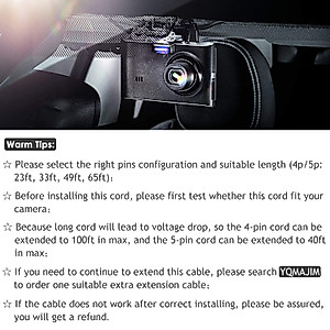 4 Pin Dash Cam Cable,49 Ft 2.5mm Male to 4 Pin Backup Camera Cord,Dash Cam Rear View Camera Ultra Long Cable with Reverse Trigger Wire Fit for Pick-up Trucks,Trailer,RV,SUV,Bus,Farm Machine,etc.