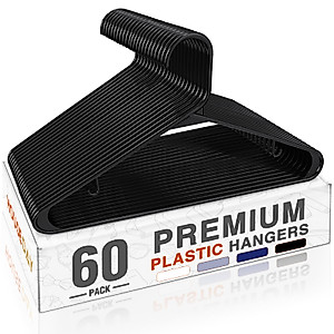 HOUSE DAY Black Plastic Hangers 60 Pack, Durable Clothes Hanger with Hooks, Space Saving Hangers are Perfect for Use in Any Closet, Light-Weight Clothes Hangers Plastic for Everyday Use