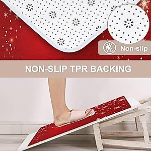 ArtSocket Christmas Bathroom Rugs and Mats Set 3 Piece, Snowflake Red Rugs Non Slip, Winter Snow Absorbent Microfiber Memory Foam Bath Mat Machine Washable Bathroom Floor Mats