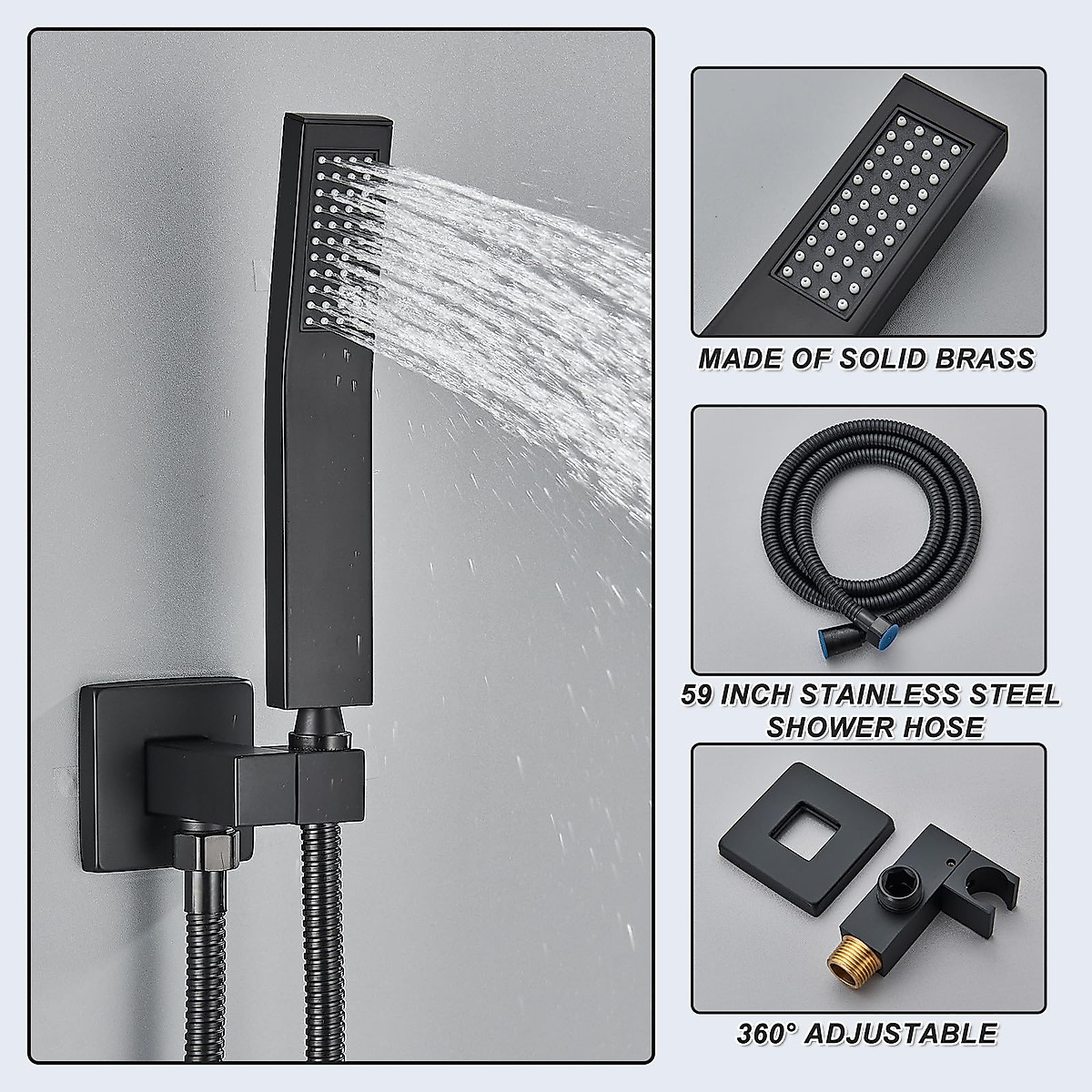𝐕𝐨𝐭𝐚𝐦𝐮𝐭𝐚 𝐒𝐡𝐨𝐰𝐞𝐫 𝐅𝐚𝐮𝐜𝐞𝐭 𝐒𝐞𝐭 Black Shower Faucet with 8 Inch Shower Head and Handheld Rainfall Shower System Shower Faucets Sets Complete with Brass Valve