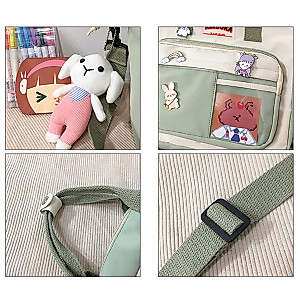 Treonca Kawaii Backpack with Kawaii Pin and Accessories Girl Cute Shoulder Tote Bag Laptop Schoolbag for Students Backpack for School (Green with pendant)