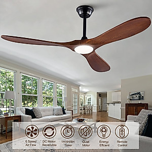 XBIBI 42 Inch Ceiling Fans with Lights and Remote,Wood Ceiling Fan with Lights,Modern Ceiling Fan Light with 3 Blade,6 Speed DC Motor Indoor Outdoor Ceiling Fan for Patio,Living Room,Bedroom