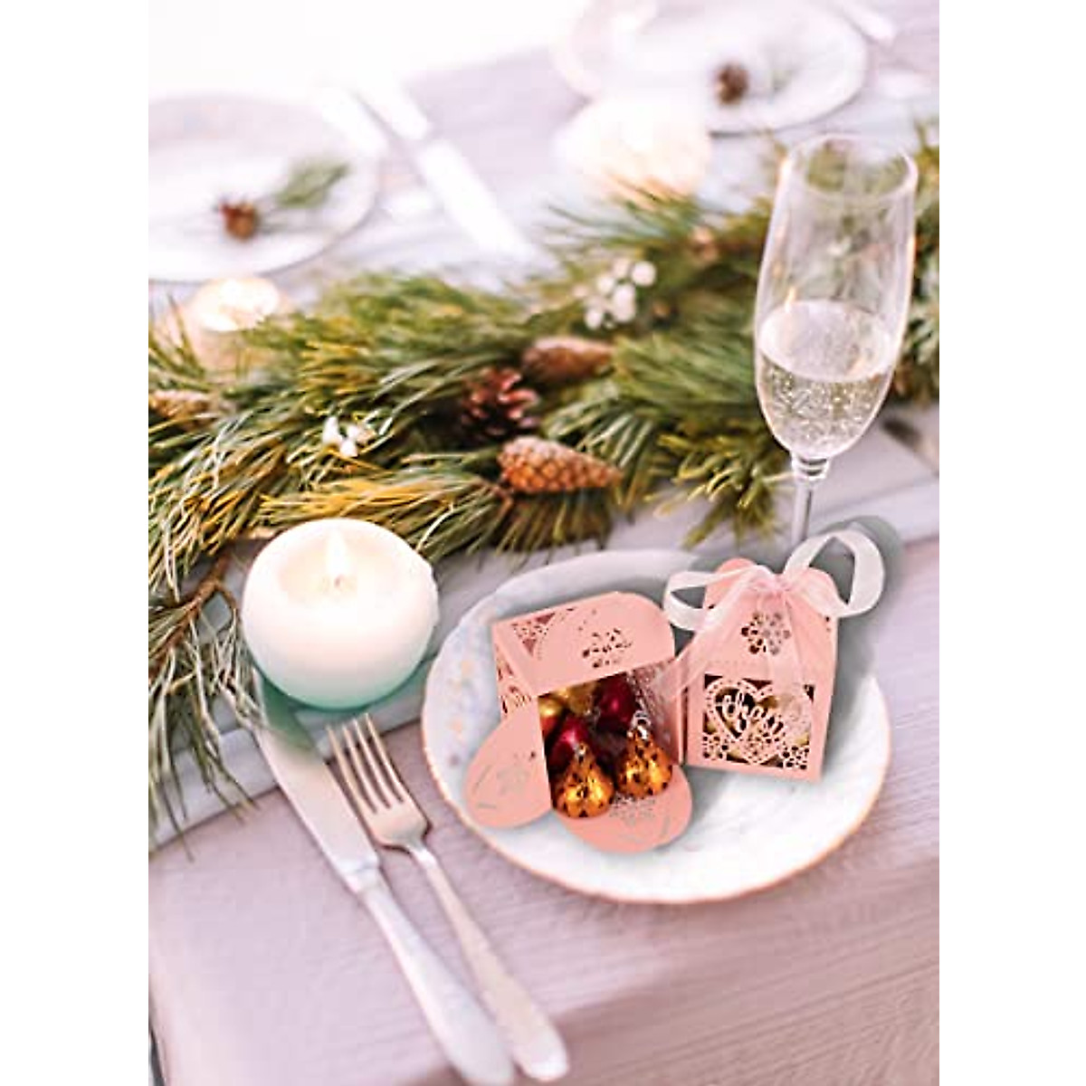 Elephant-package 25 Pcs Laser Cut Boxes (Pink), Bridal Shower Favor Boxes with Ribbon, Thank You Lace Candy Boxes, Party Favor, Wedding, Anniversary.