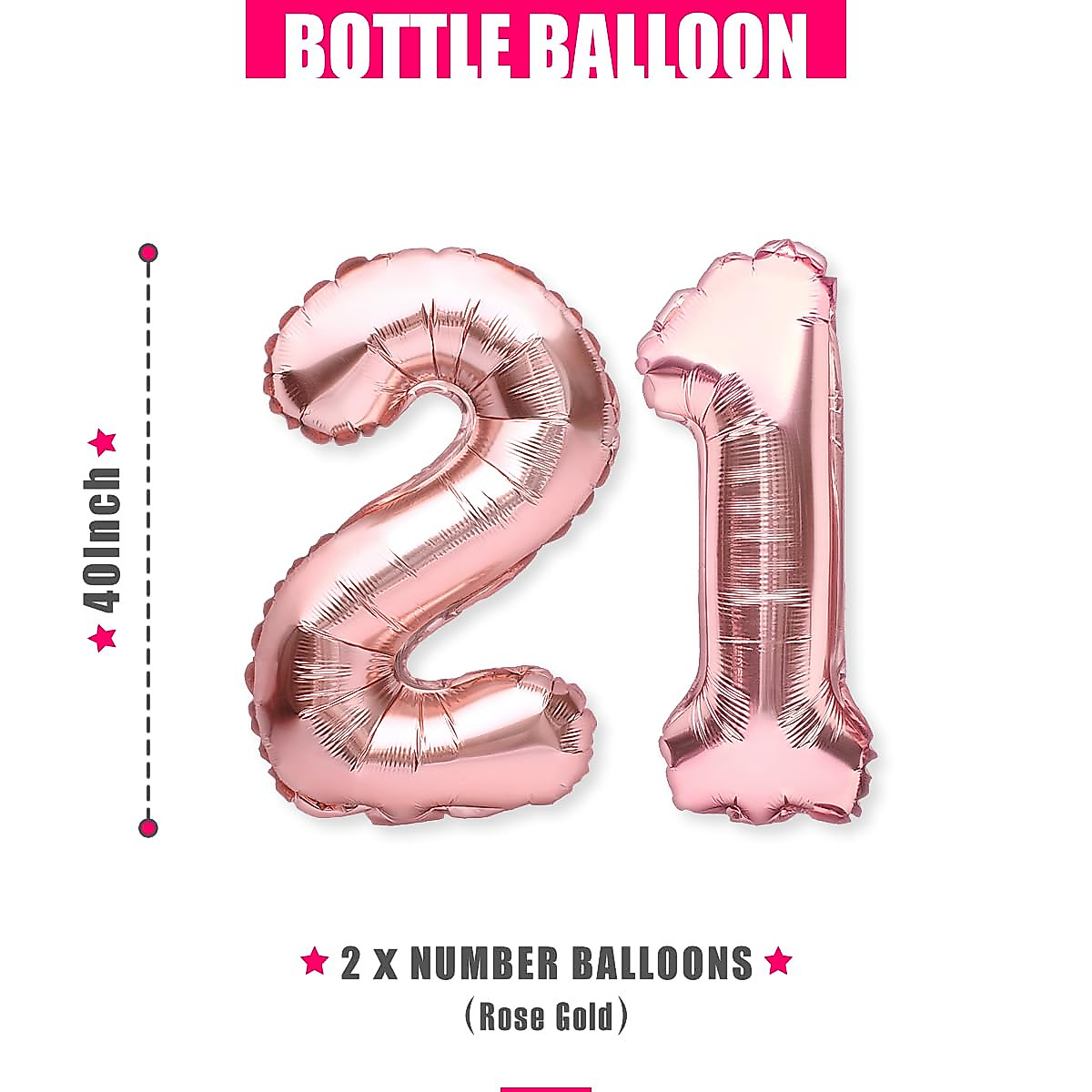 21st Birthday Party Decorations for Her Rose Gold Supplies Big Set with Birthday Banner and 21 BDay Digit Balloons for Women Including Latex and Confetti Balloons