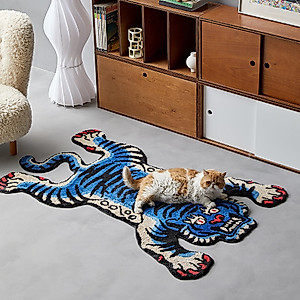 5x3.3ft Tibetan Tiger Area Rug Tufted High Pile XLarge Indoor Machine Washable Carpet with Nonslip TPR Backing - Bedroom, Bathroom, Living & Dining Room Home Décor