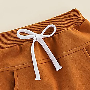 WALLARENEAR Baby Boys Girls Pants Plain Baby Joggers Elastic Waist Casual Trousers Toddler Sweatpants with Pockets (Brown, 0-6 Months)