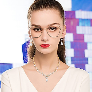 MEEDOZ Gold Plated Necklace Dangle Earring Bracelet Set with Marquise Pear-Shaped Teardrop Cubic Zirconia for Women (Gold)