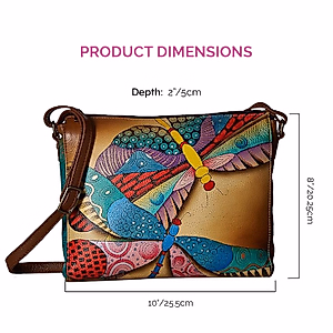 Anna by Anuschka Women's Anna Anuschka Hand Painted Women s Genuine Leather Slim Medium Crossbody Dancing Dragonflies, Dancing Dragonflies, One Size US