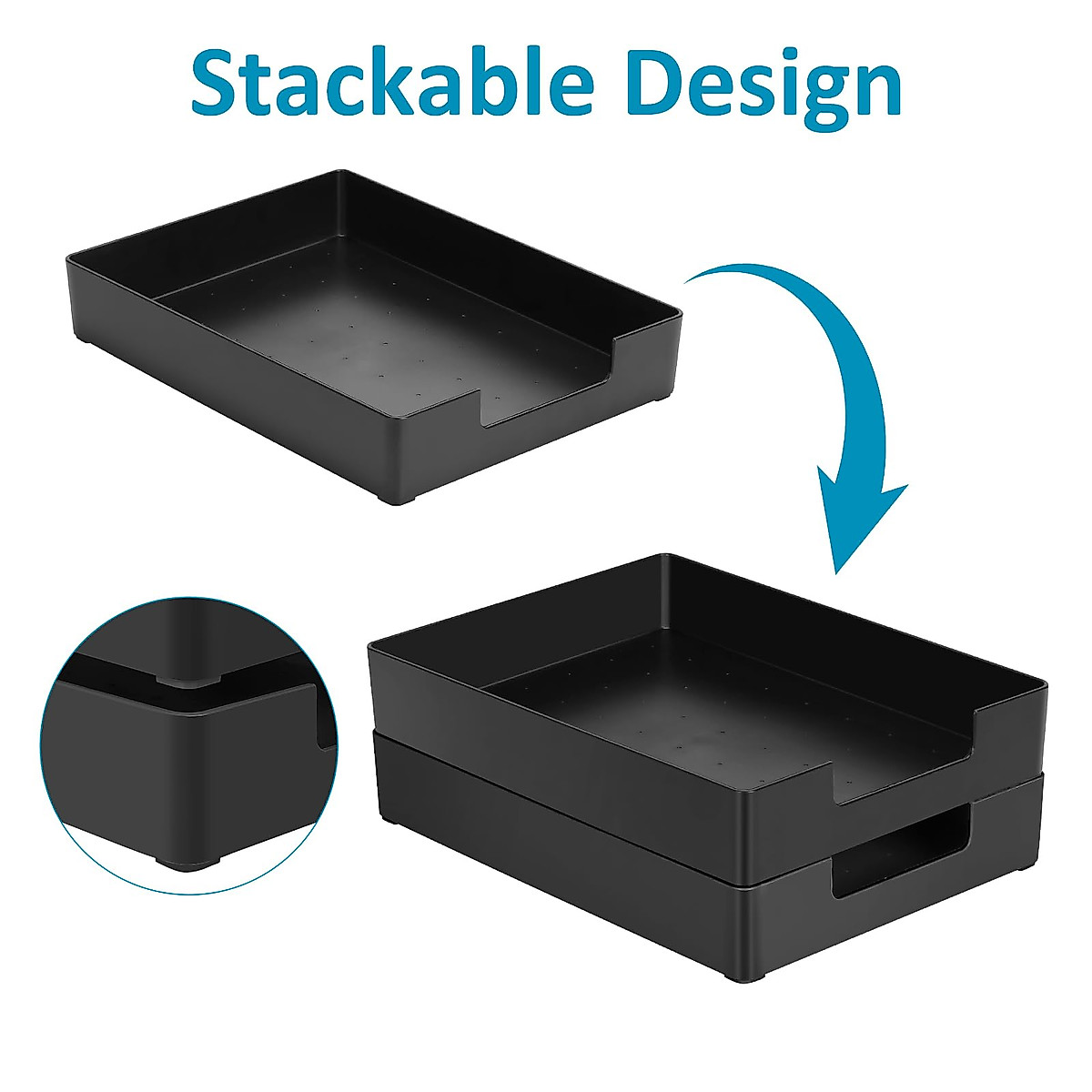 Stackable Letter Tray Paper Organizer, A4 Size Desk Holder for Letter Paper/Stationery/Desk Accessories, Black Holder File Organization for Office, School, Home Storage (2 Pack)