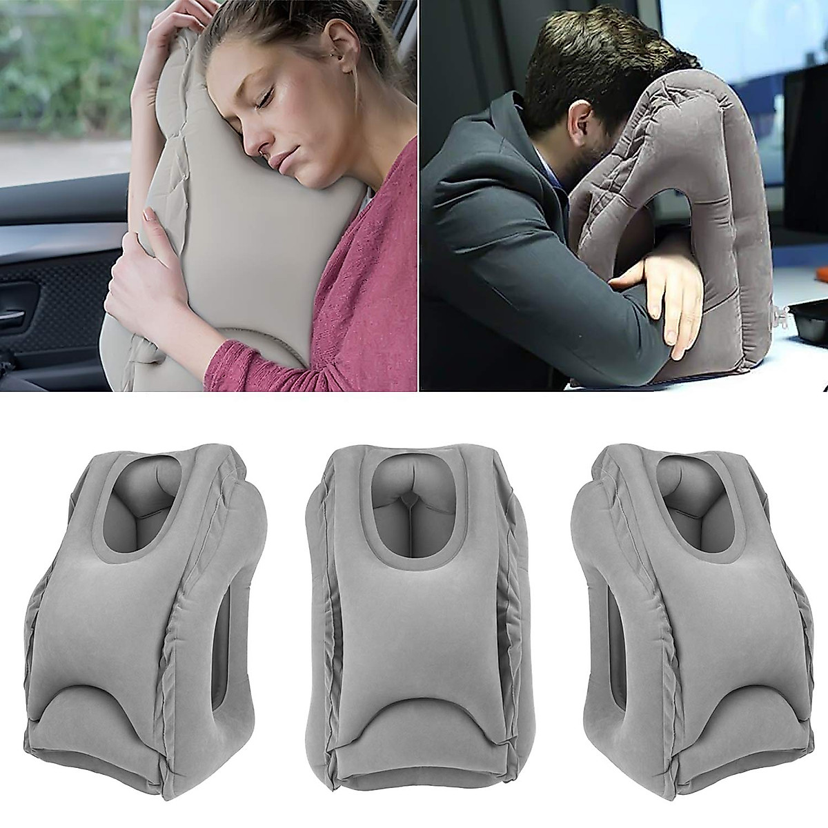 HOMCA Travel Pillow, Portable Head Neck Rest Inflatable Pillow from, Design for Airplanes, Cars, Buses, Trains, Office Napping, Camping - Includes Free Eye mask