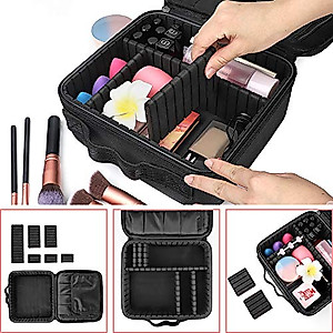 Makeup Travel Case, Makeup Case with DIY Adjustable Divider Cosmetic Train Bag 10.3" Organizer Contain 14pcs Premium Makeup Brushes 3 pcs Makeup Sponge Clear Makeup Bag Women GIft Set