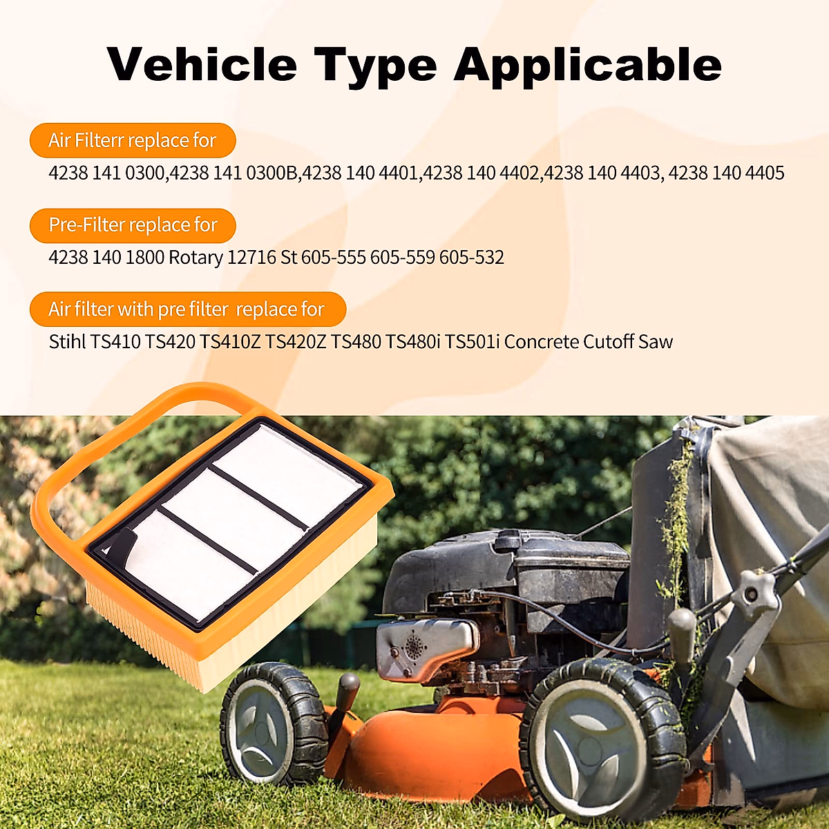 JICHEKU 4238 141 0300 Air Filter with 4238-140-1800 Pre Cleaner Compatible with 4238 140 4401 42381410300B Stihl TS410 TS420 TS410Z TS420Z TS480 TS500i Concrete Cutoff Saw Lawn Mower (5Packs)
