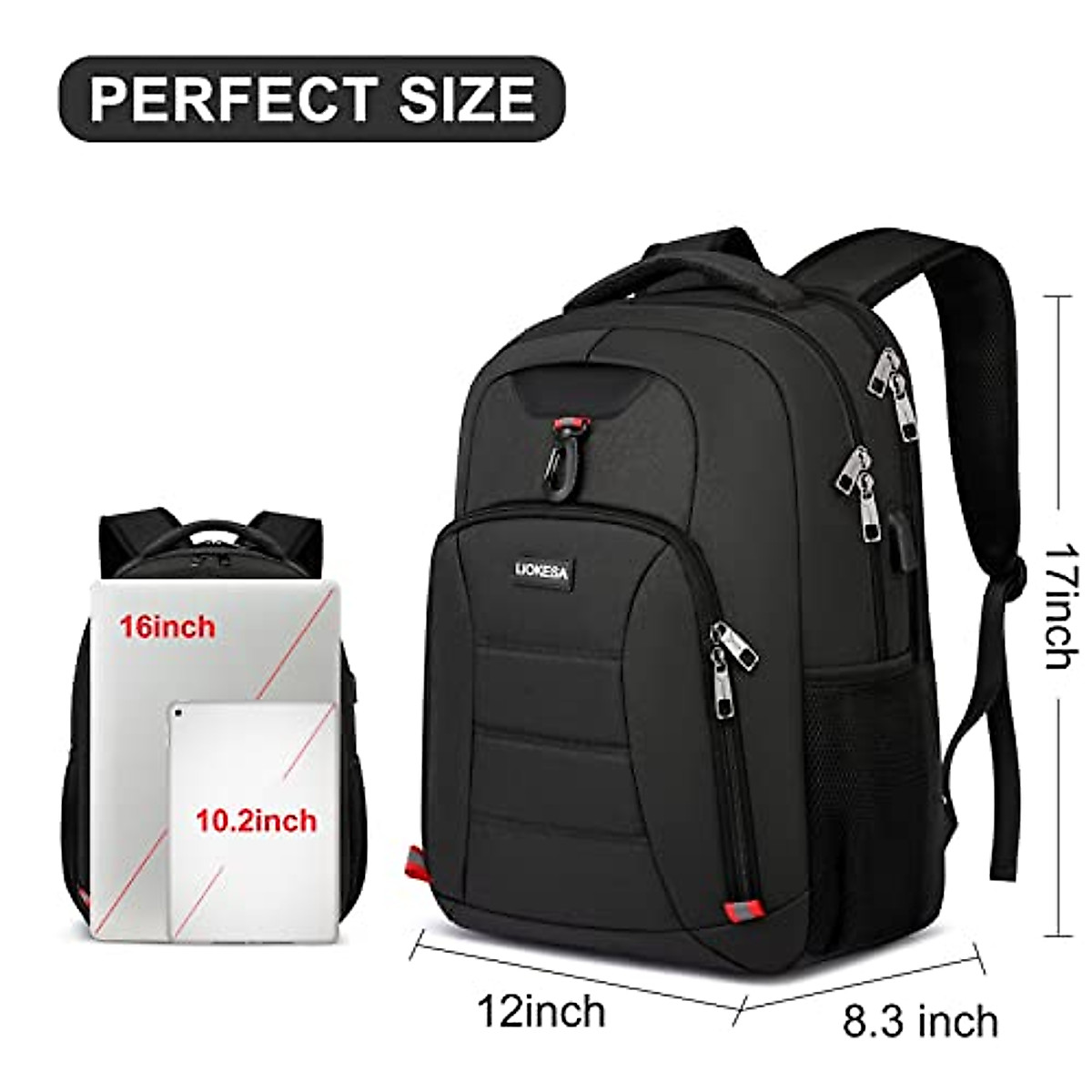 Laptop Backpack 15.6 Inch School Backpack for Teen Boys, Travel Backpack Large Water Resistant College Backpack Bookbag for Men Women with USB Charging Port, Black
