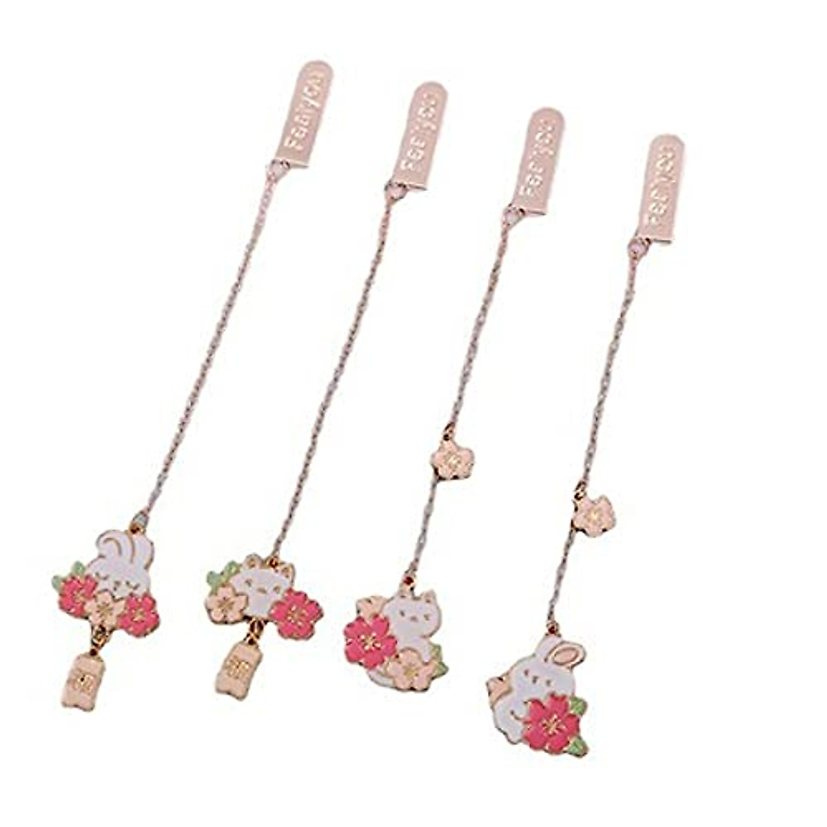 WEISHA Pendant Bookmark 1PC Metal Bookmark Romantic Sakura Rabbit Alloy Chain Pendant Bookmark Marker of Page Stationery School Office Supplies(D)