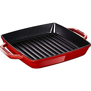 staub 40511-730 Pure Grill Square Cherry 9.1 inches (23 cm) Grill Pan, Both Hands, Casting, Enamel, Induction Compatible, Japanese Authentic Product