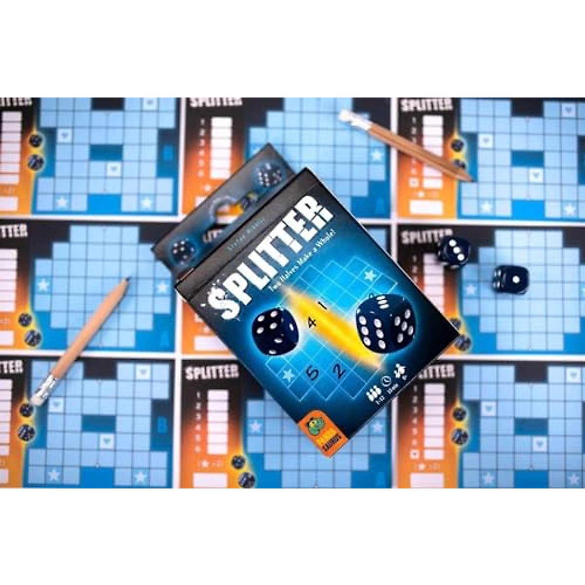 Splitter Dice Game - A Symmetrical Challenge of Numbers and Strategy, Roll-and-Write Puzzle Game, Family Game for Kids and Adults, Ages 8+, 1-12 Players, 15 Minute Playtime, Made by Pandasaurus Games