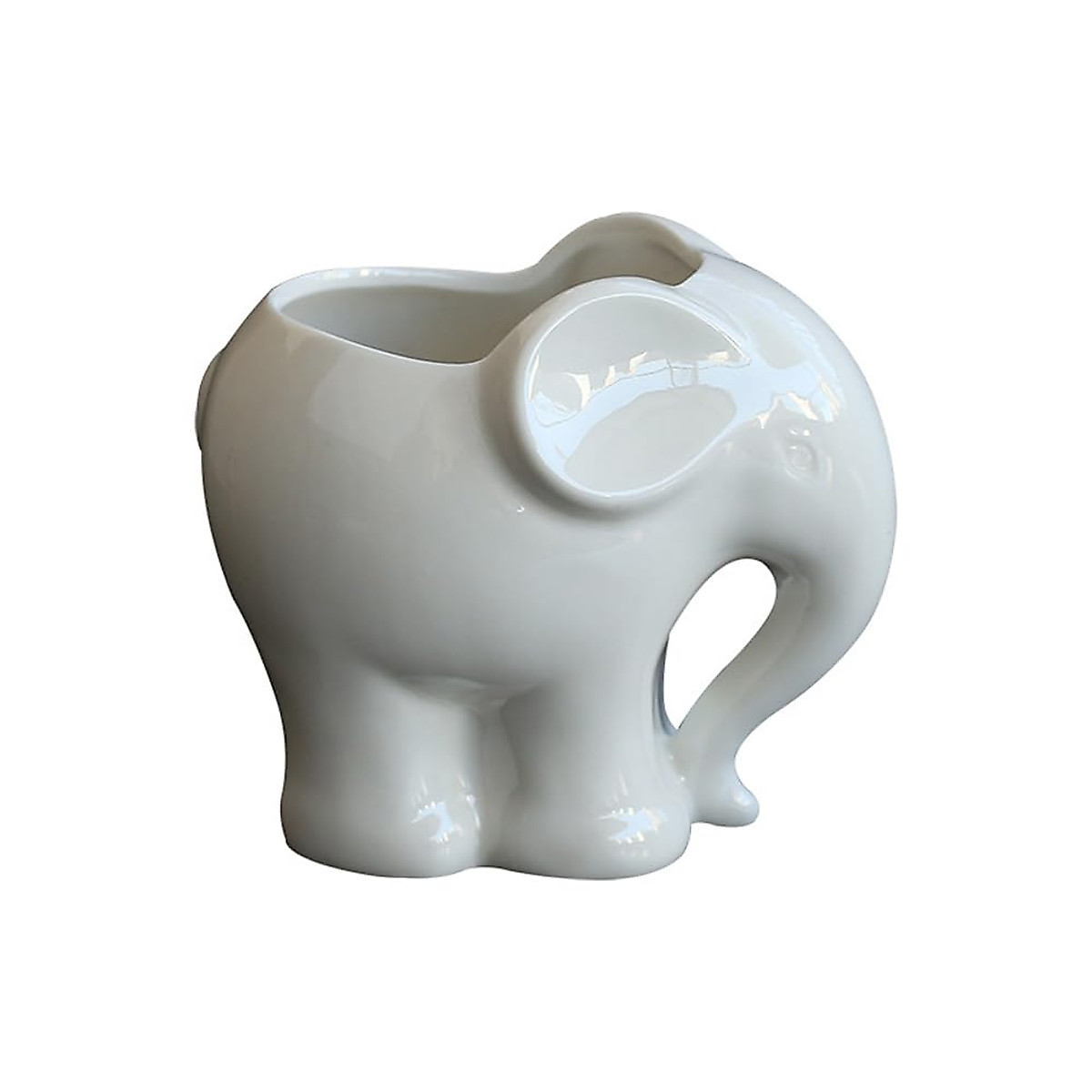 MaoYaMao Elephant Shaped Small Kitchen Utensil Holder for Countertop Ceramic Utensil Holder Cooking Utensil Crock Silverware Holder(White)