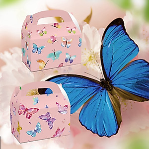 24Pcs Butterfly Party Gift Treat Box, Butterfly Party Goodie Candy Box Kraft Treat Paper Boxes for Butterfly Themed Birthday Party Supplies