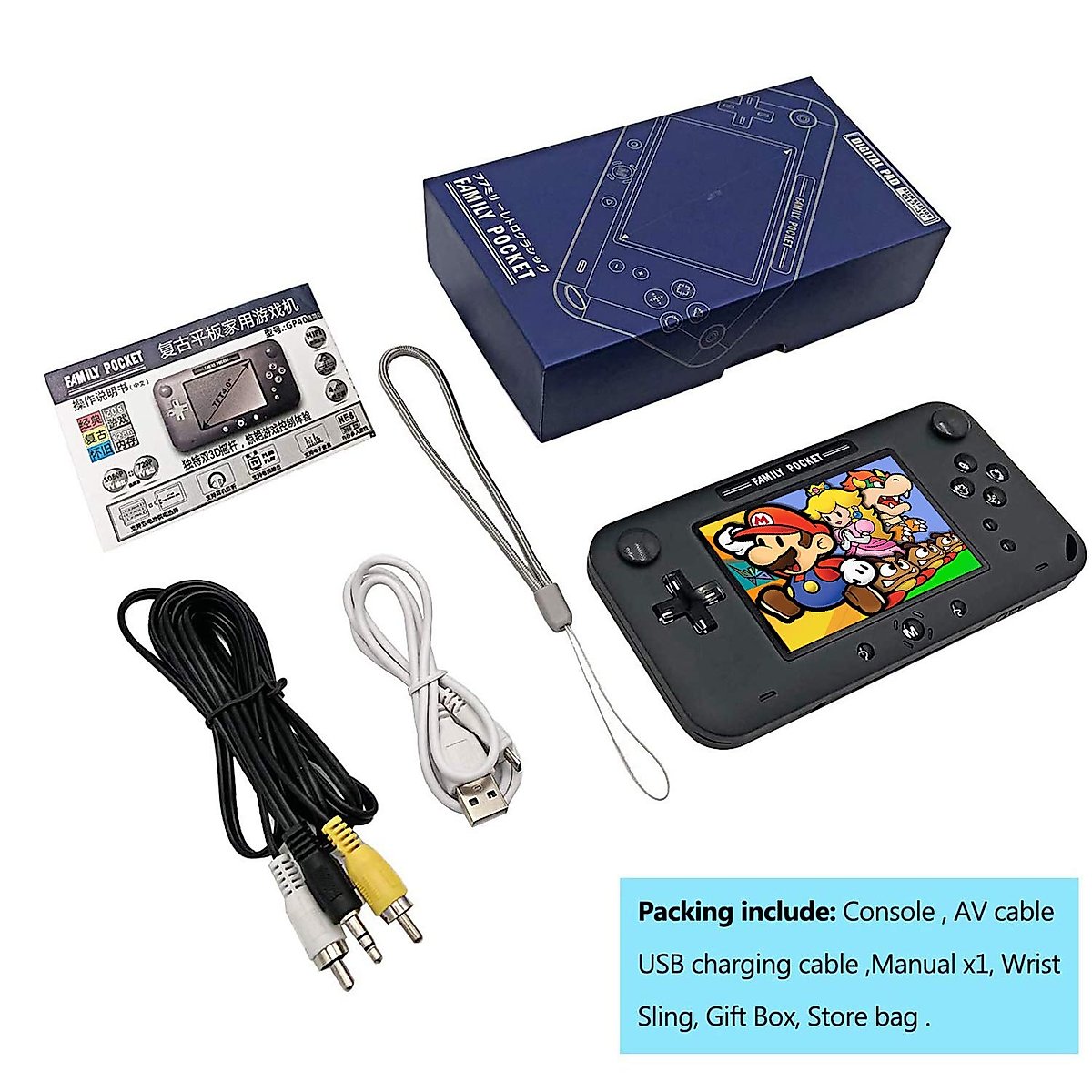 JAOK Handheld Game Console, Portable Game Player Built-in 208 HD Classic Games 4" LCD Retro Gaming System, Support TV/AV 12 Bit Rechargeable Handheld Game Console (Gray)