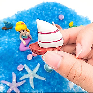 21 Pieces Fairy Garden Accessories, Blue Sand and Miniature Mermaid Dolphin Boat Steamship Figurines Decorations, Micro Beach Ocean Seaside Scene DIY Decor Kit
