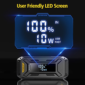 Acmount Car Jump Starter, 5000A Peak Jump Starter Battery Pack(All Gas & 10.0L Diesel Engine), 12V Portable Battery Charger Jump Starter with 3” LCD Display, USB Quick Charge and LED Light