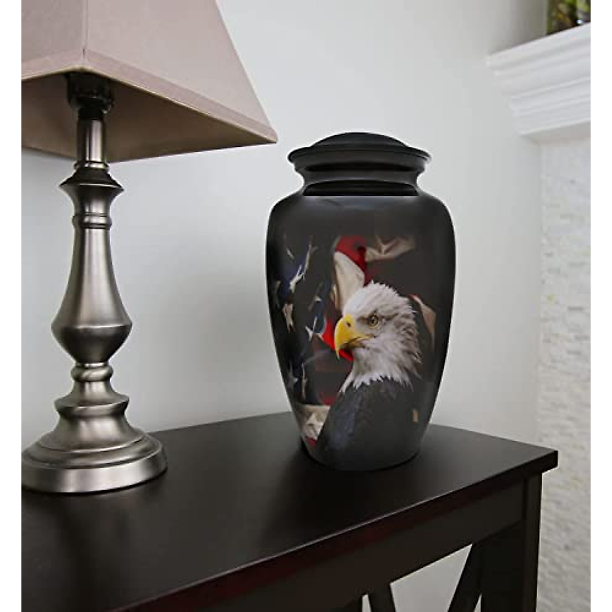 Honorary Memorials Patriotic Hearts Eagle Urn for Human Ashes | American Flag Cremation Urn for Adults, Cremation Urn for Veteran, Cremation Urns Medium Size, Handmade Funeral Urns with Velvet Bag