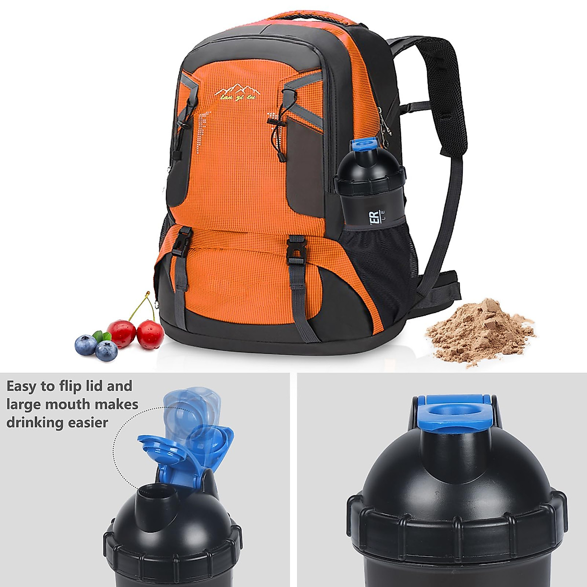 VECH Protein Shaker Bottles with Powder Storage, 500ML Gym Sports Bottle for Protein Mixes Leak Proof Insulated Shaker Cups without Blending Ball Portable Water Bottle (Blue)