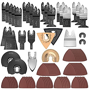 91 Pack Bimetal Oscillating Tool Blades, Oscillating Saw Blades with Sandpaper Multitool Blades Metal Wood Plastic, Oscillating Tool Accessories Kit Fit Milwaukee Makita Dremel Bosch Fein Dewalt Ryobi