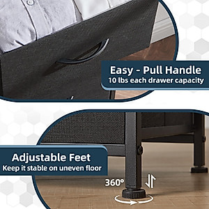 Somdot Black Nightstand with Charging Station and LED Light for Bedroom, Tall 5 Drawers Dresser with Fabric Bins for Bedside Laundry Closet Entryway Hallway, Black Rustic Brown