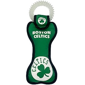 Pets First NBA Boston Celtics Dental Ring Dog TUG Toy with Squeaker. Tough PET Toy for Healthy Fun, Teething & Cleaning Pet's Teeth & Gums