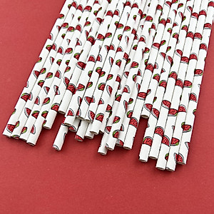 YAOSHENG Premium Disposable Drinking Fruit Paper Straws, Pack 100 Watermelon Paper Straws for Cocktail Party Supplies,Birthday,Bridal/Baby Shower,Juice,Shakes (Watermelon)