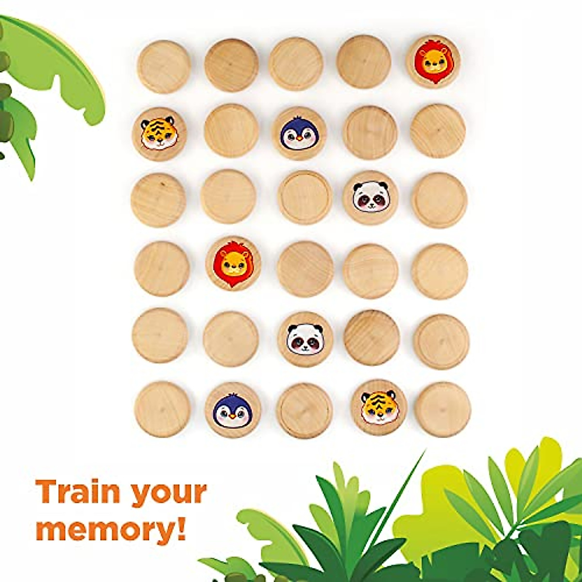 Ulanik Wild Animals Matching Memory Game for Toddlers Age 3 + Year Old Preschool Wooden Board Games for Kids 4-8 Learning & Education Toys — 30 Chips, 1.57 in