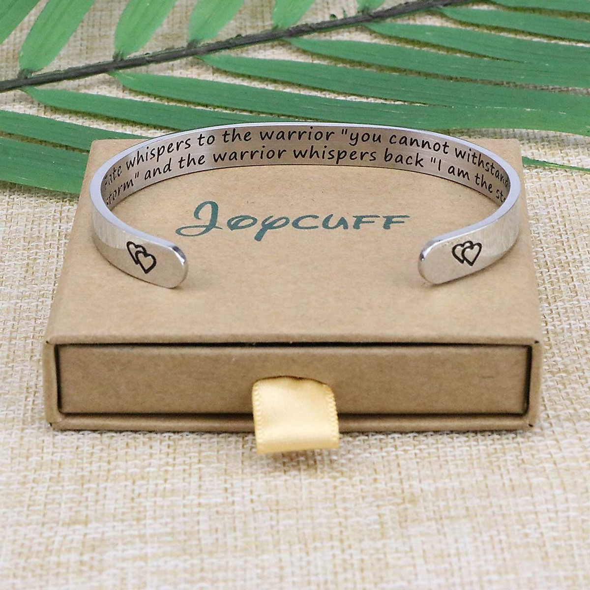 JoycuFF Fate Whispers to the Warrior Inspirational I Am Storm Mantra Hidden Message Cuff Bracelet Recovery Jewelry Survivor Gift