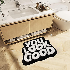 JAYLUN Bath Mat You Look Good Bath Mat Bathroom Rugs Black Bathroom Rug Funny Bathroom Mat Cute Bath Mat Cool Rugs for Bedroom Absorbent Bath Mat Non Slip Mat (Black, 25x21 inch)