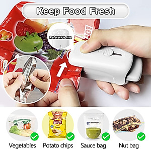TYHJOY Mini Chip Bag Sealer, Handheld Heat Vacuum Sealer and Cutter, Portable Chip Bag Resealer Machine for Snack Plastic Fresh Bags Cookies - White - 2xAA Batteries Included
