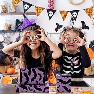 JarThenaAMCS Halloween Wrapping Paper - Mini Roll - 17 In x 32.8 Ft Purple Black Bats Gift Wrap Paper for DIY Art Craft Halloween Birthday Party Supplies