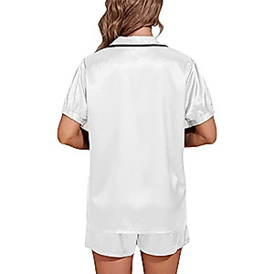 Ekouaer Silk Pajamas for Women Cute Doll Collar Preppy Pjs Short Sleeve Lounge Set Classic Button Down Pjs Shorts Set Two Piece Pajamas Set White XX-Large