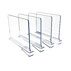 AOIEORD Shelf Dividers Acrylic Closet Clear Organizer for Clothes Book Shoes Display Cabinet Adjustable Separators 4 Pack