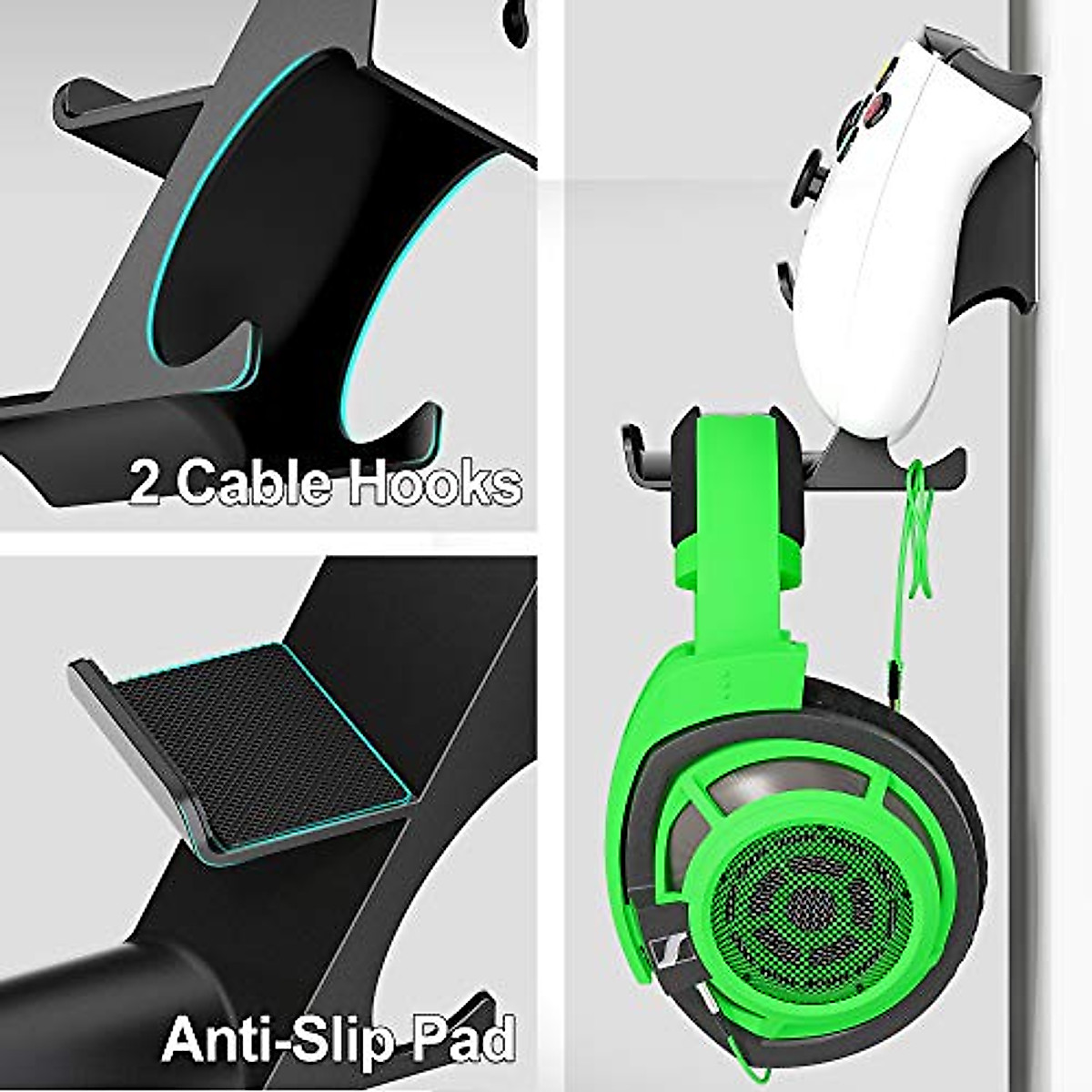 6amLifestyle [Latest Version] Controller and Headphone Holder Stand with Cord Holders for PS5 PS4 Xbox One Switch Pro Gamepad Controller Wall Mount Strong Adhesive/Screws, Shark 11 Pro