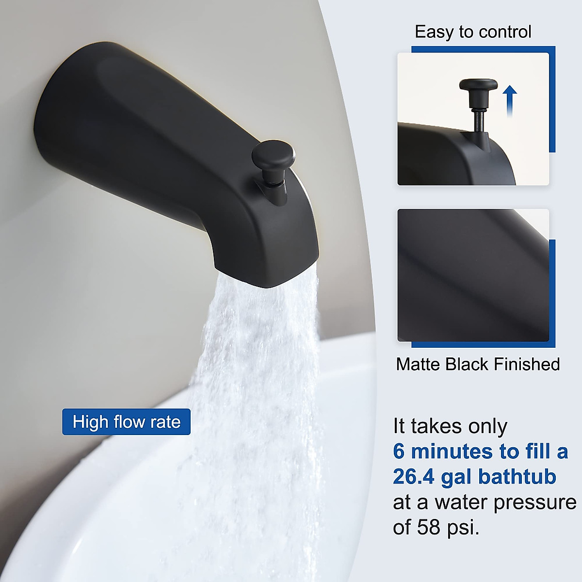 Holispa Tub Shower Faucet, Matte Black Shower Faucet Set with 8-Inch Rainfall Shower Head and Tub Spout, Shower Tub Faucet Set Complete (Included Shower Valve), Tub Shower Trim Kit, Matte Black