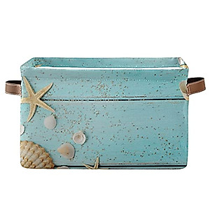 Canvas Storage Basket Beach Board Seashell Starfish Storage Bins Collapsible Organizer with Handles for Cupboards Shelves Nursery Wardrobe Clothes Toys Laundry Children Room
