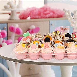 Moretoes (12 Pack x 24 Sets Cupcake Containers, Cupcake Boxes with 300 Cupcake Liners, 24 Compartment Cupcake Carrier Holders, Plastic Cupcake Containers with Detachable Lid