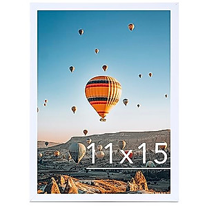 JCJMY 11x15 inch Picture Frame, Horizontal and Vertical Formats for Wall Hanging, 11 x 15 Wall Gallery Poster Photo Frame with Durable Shatter Resistant Plexiglass, White