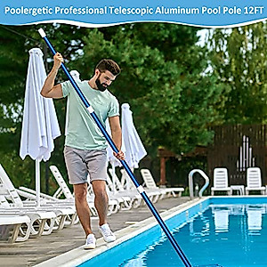 Poolergetic Pool Pole, Telescopic Pool Pole,Thickened Aluminum Pool Pole, Adjustable Length 4.5-12 Feet, Fit Pool Nets,Pool Brushes,Pool Leaf Rakes,Pool Vacuum Heads