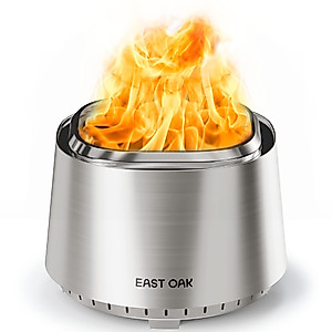 EAST OAK Pan Stove 21 Inch Fire Pit, Chisel Steel & 21 Inch Pan Stove Fire Pit Cover, 21.26" Dia X 13.97" H, Black