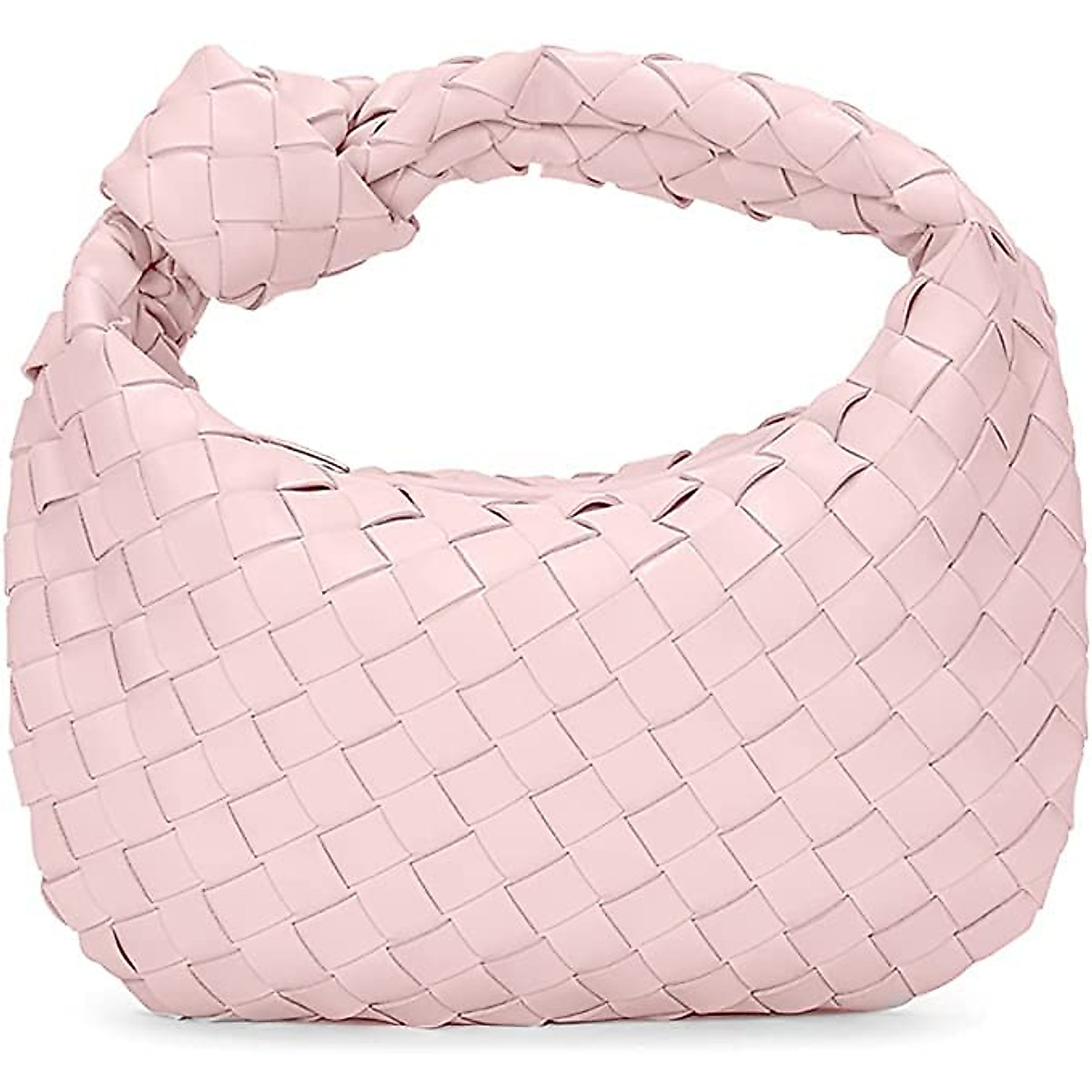 Designer Handbags for Women - PU Leather Woven Fashion Shoulder Bag for Women - Elegant Cream White Handmade Womens Blush Pink