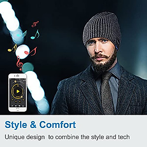 Mydeal Wireless Bluetooth Hat Cap Dual Knit for Men Women with Stereo Headphones Headsets Earphones Speakers Hands-Free Phone Call for Gym Skiing Skating Running Walking - Black